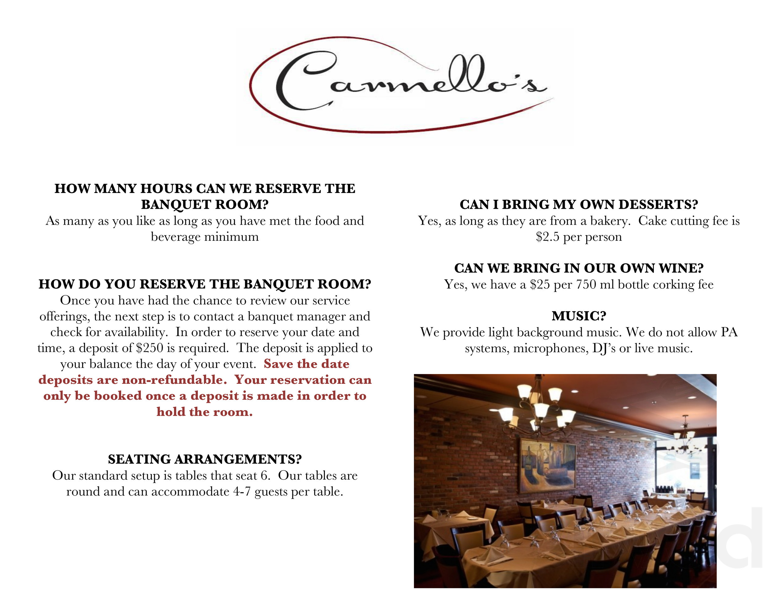 Carmello's of Old Town Manassas menu in Manassas, Virginia, USA
