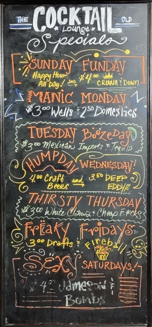 The Old Cocktail Lounge menu in Arlington, Texas, USA