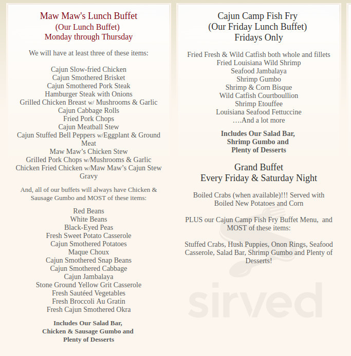 Menu for Landry's Cajun, Seafood & Steakhouse in New Iberia, LA | Sirved