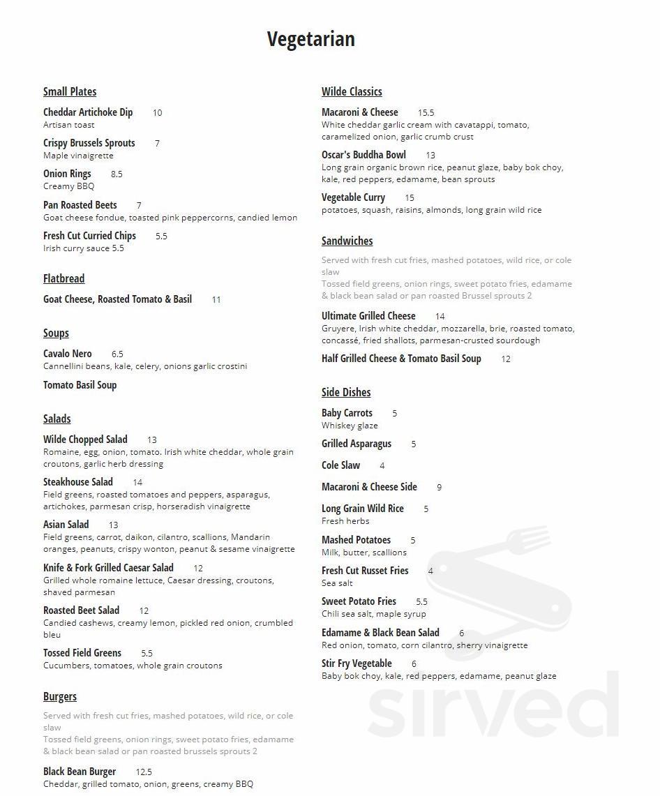 Wilde Bar & Restaurant menu in Chicago, Illinois, USA