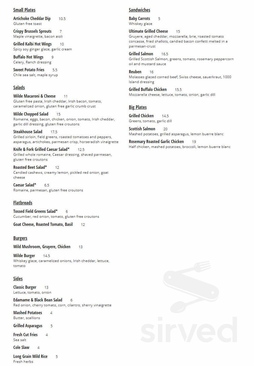 Wilde Bar & Restaurant menu in Chicago, Illinois, USA