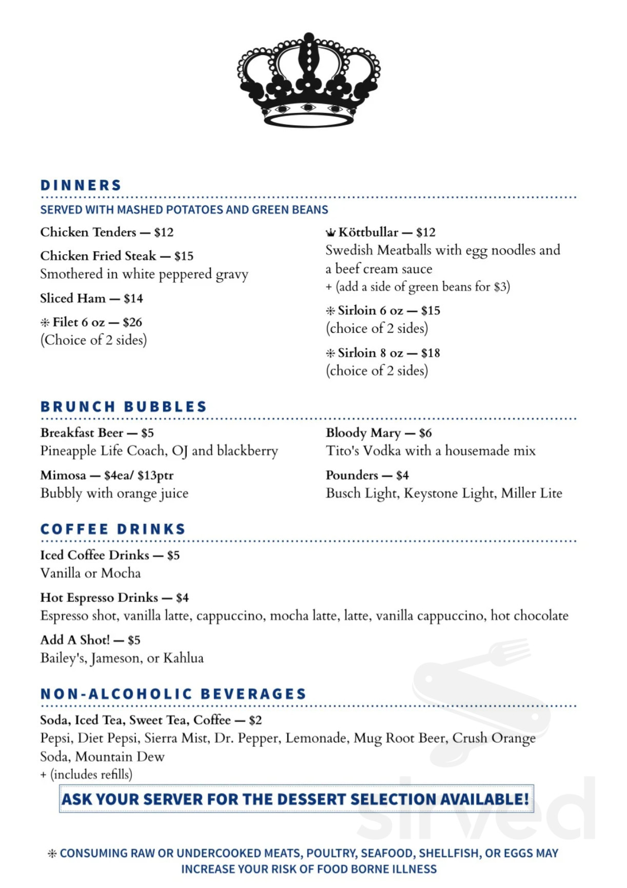 Crown and Rye menus in Lindsborg, Kansas, United States