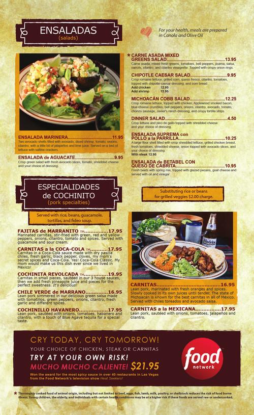 Lindo Michoacan menu in Las Vegas, Nevada, USA