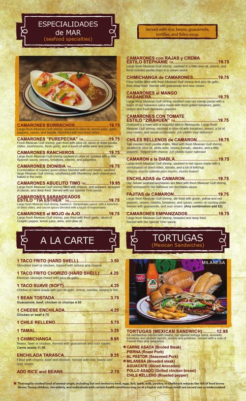 Lindo Michoacan menu in Las Vegas, Nevada, USA