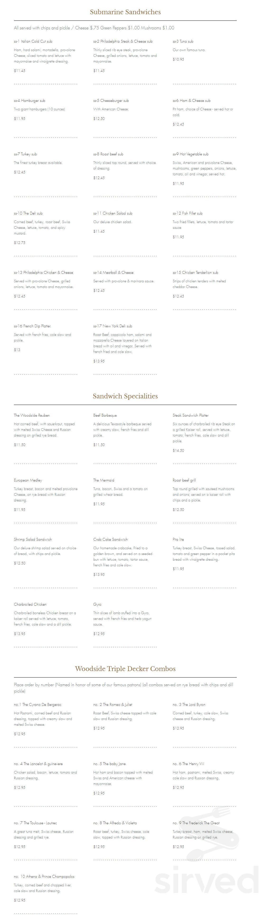 Woodside Deli menu in Germantown, Maryland, USA