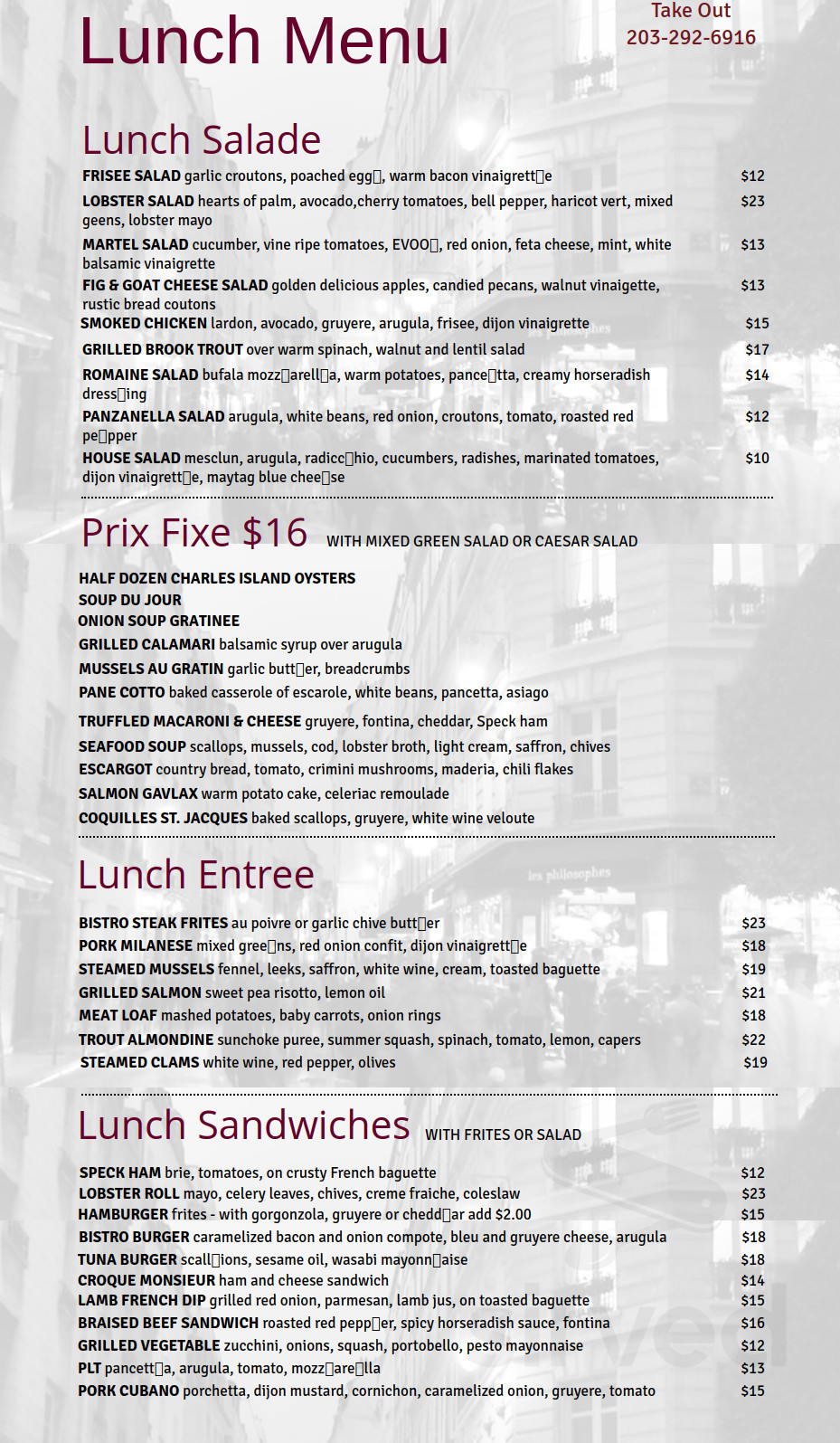 Menu for Martel Bistro & Bar in Fairfield, CT | Sirved