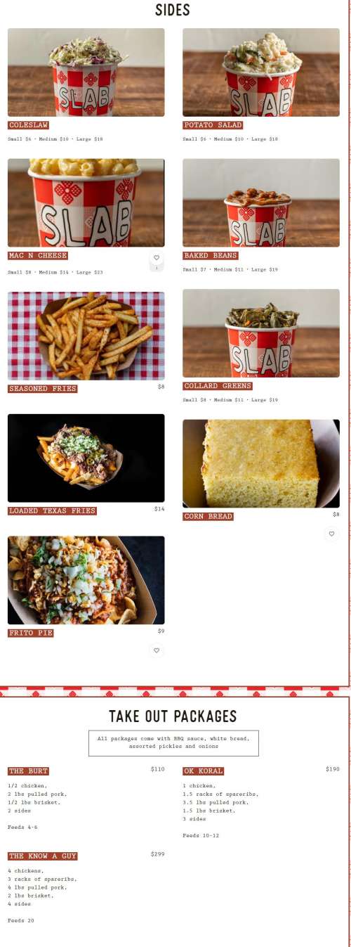 Slab menu in Los Angeles, California, USA