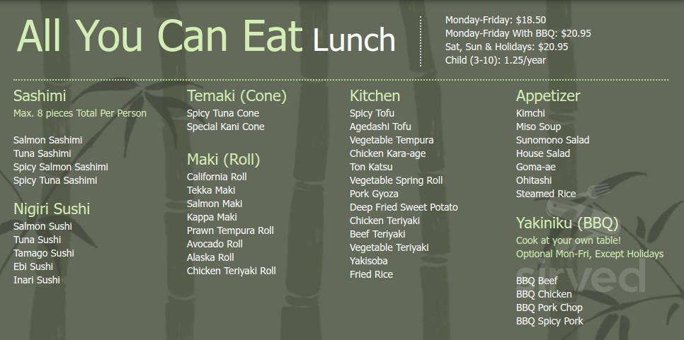 Shabusen Yakiniku House menus in Vancouver, British Columbia, Canada