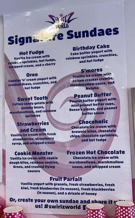 Swirlz World Frozen Yogurt menu in Merrick, New York, USA