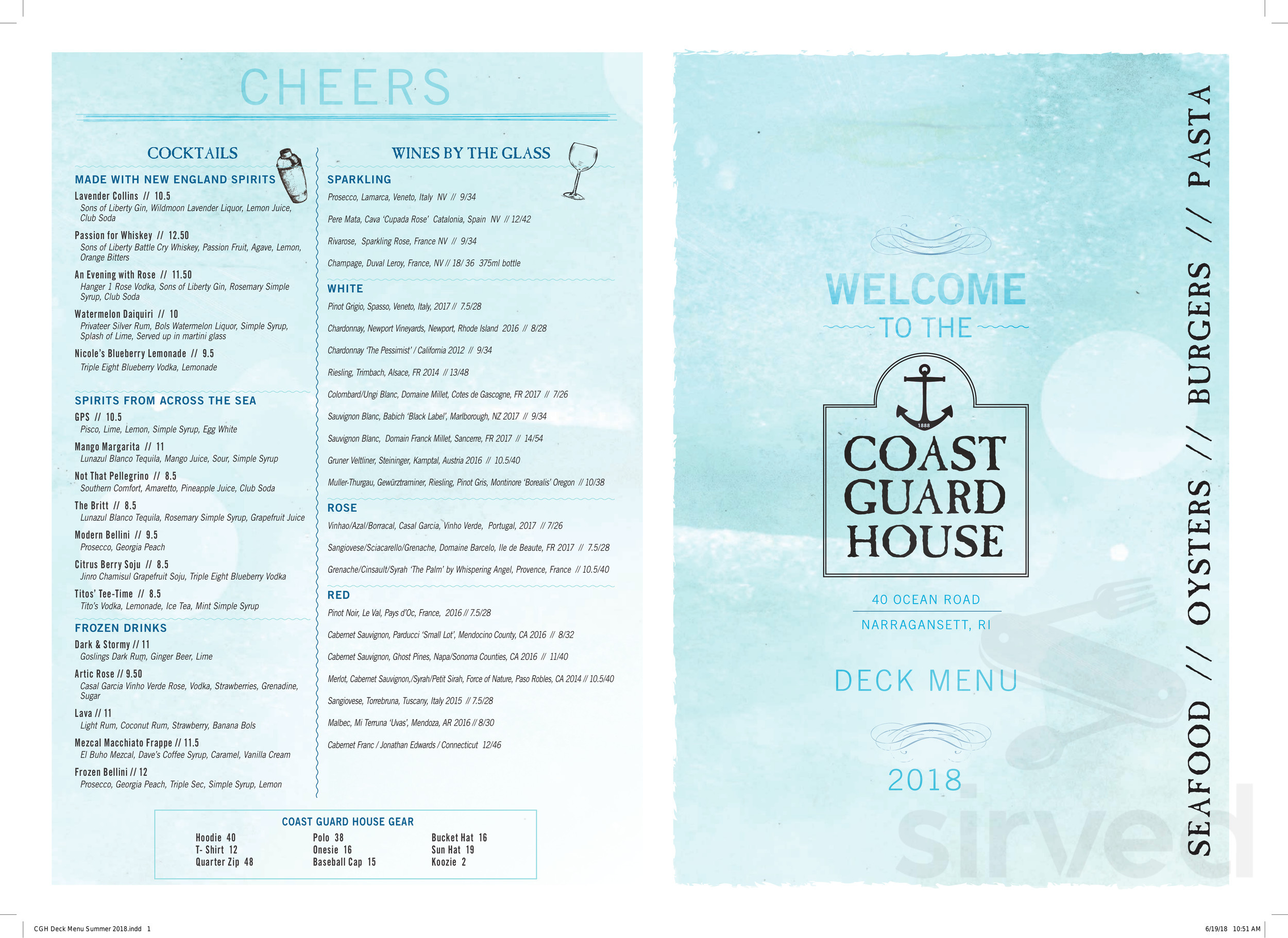 The Coast Guard House Restaurant menus in Narragansett, Rhode Island ...