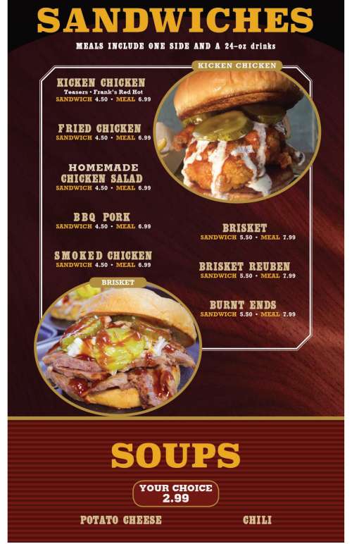 Legends Express menu in Lawrenceburg, Tennessee, USA