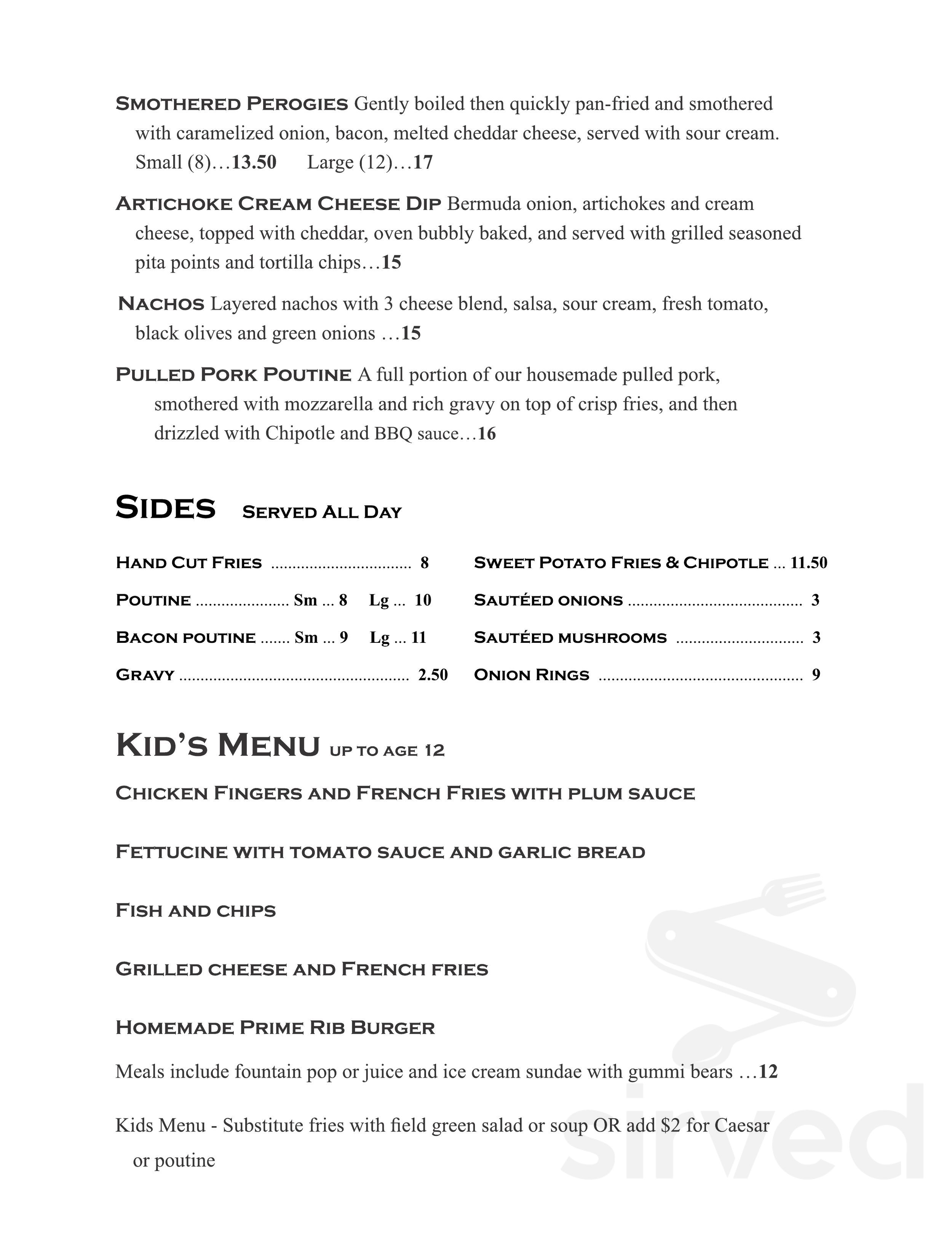 Sizzlin Restaurant menu in Owen Sound, Ontario, Canada