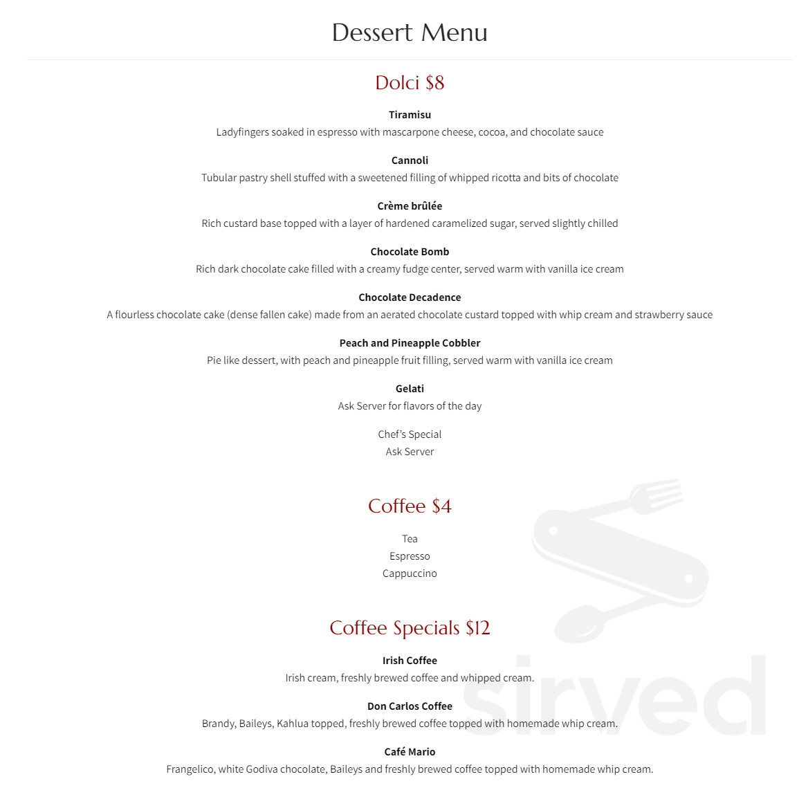 Carlos & Carlos Restaurant menu in Wilmette, Illinois, USA