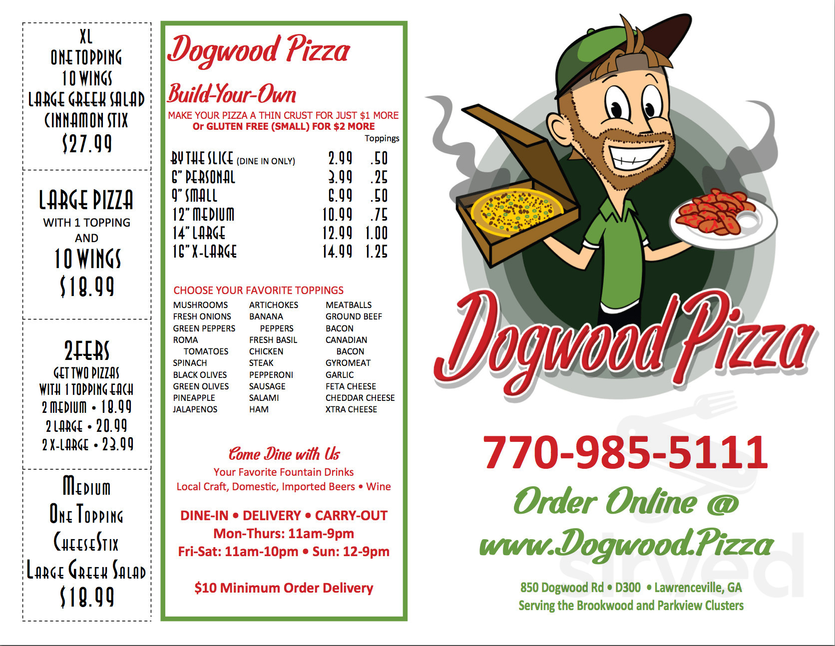 Dogwood Pizza menu in Lawrenceville, Georgia, USA