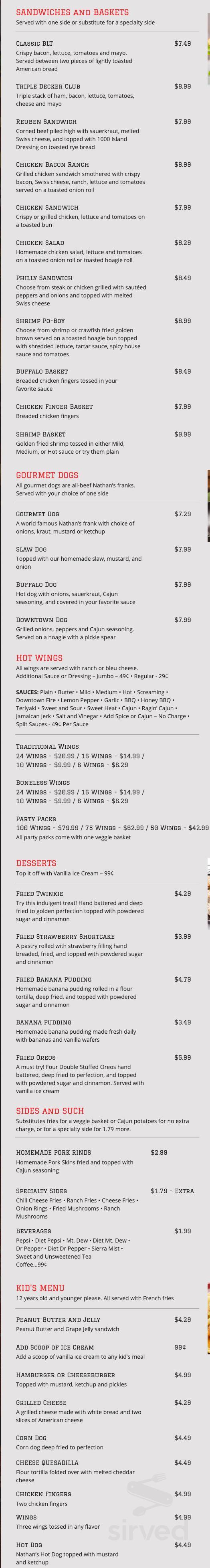 The Downtown Grill menu in Cullman, Alabama, USA