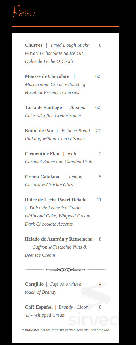 Dali menu in Somerville, Massachusetts, USA