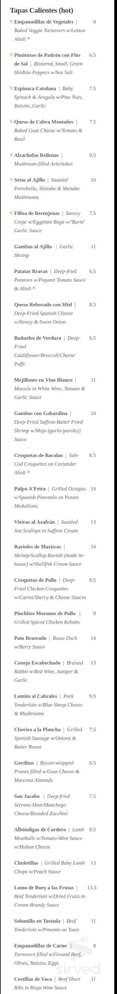 Dali menu in Somerville, Massachusetts, USA