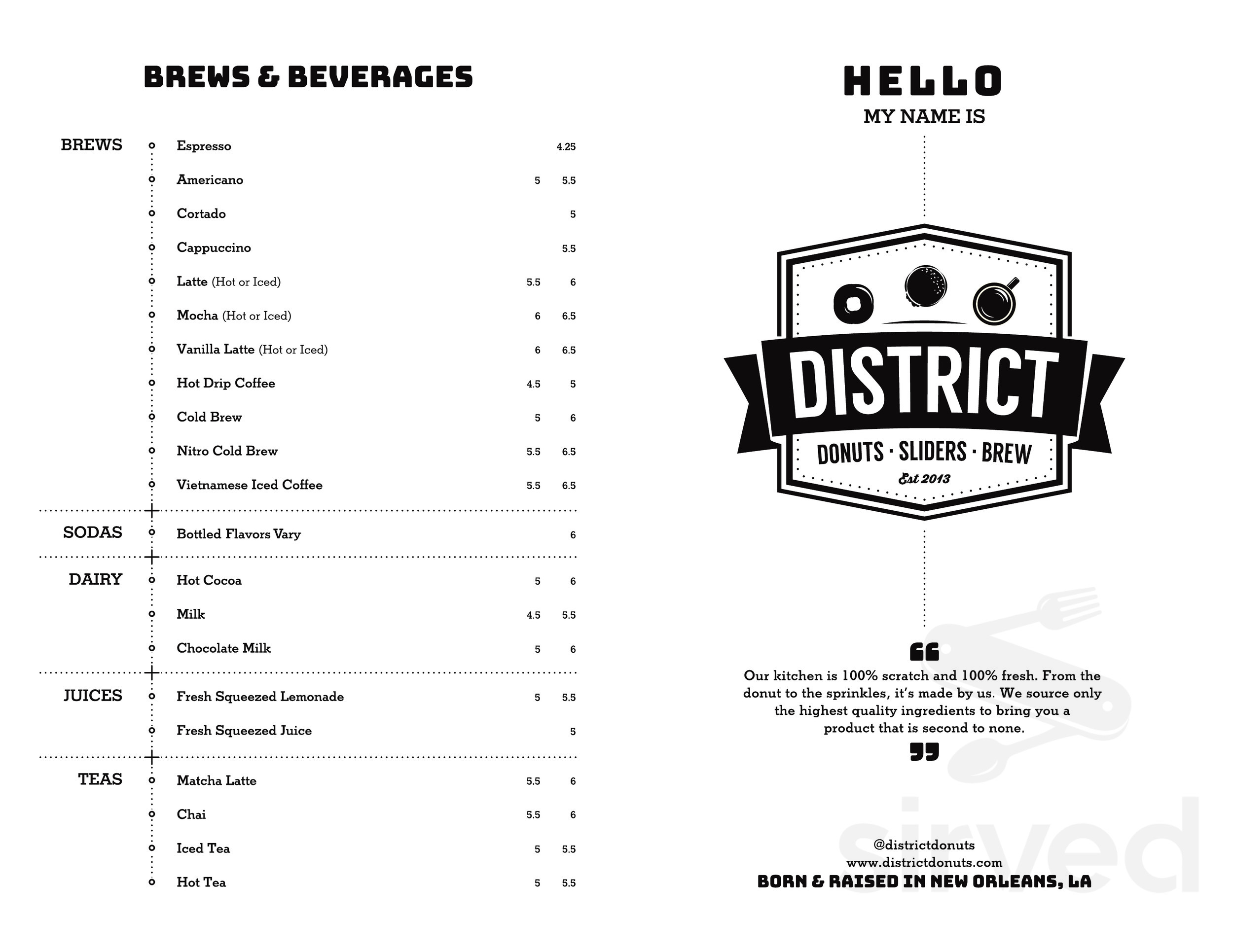 Menu - Las Vegas NV's District: Donuts. Sliders. Brew. | Sirved