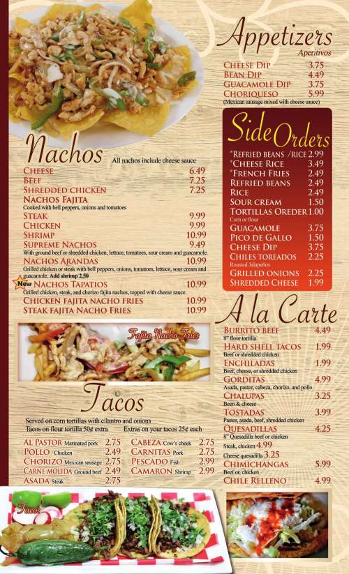 Taqueria Arandas menu in Quincy, Illinois, USA