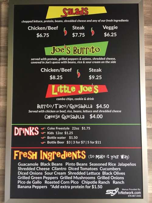 Fat Joes Burritos menu in Griffin, Georgia, USA