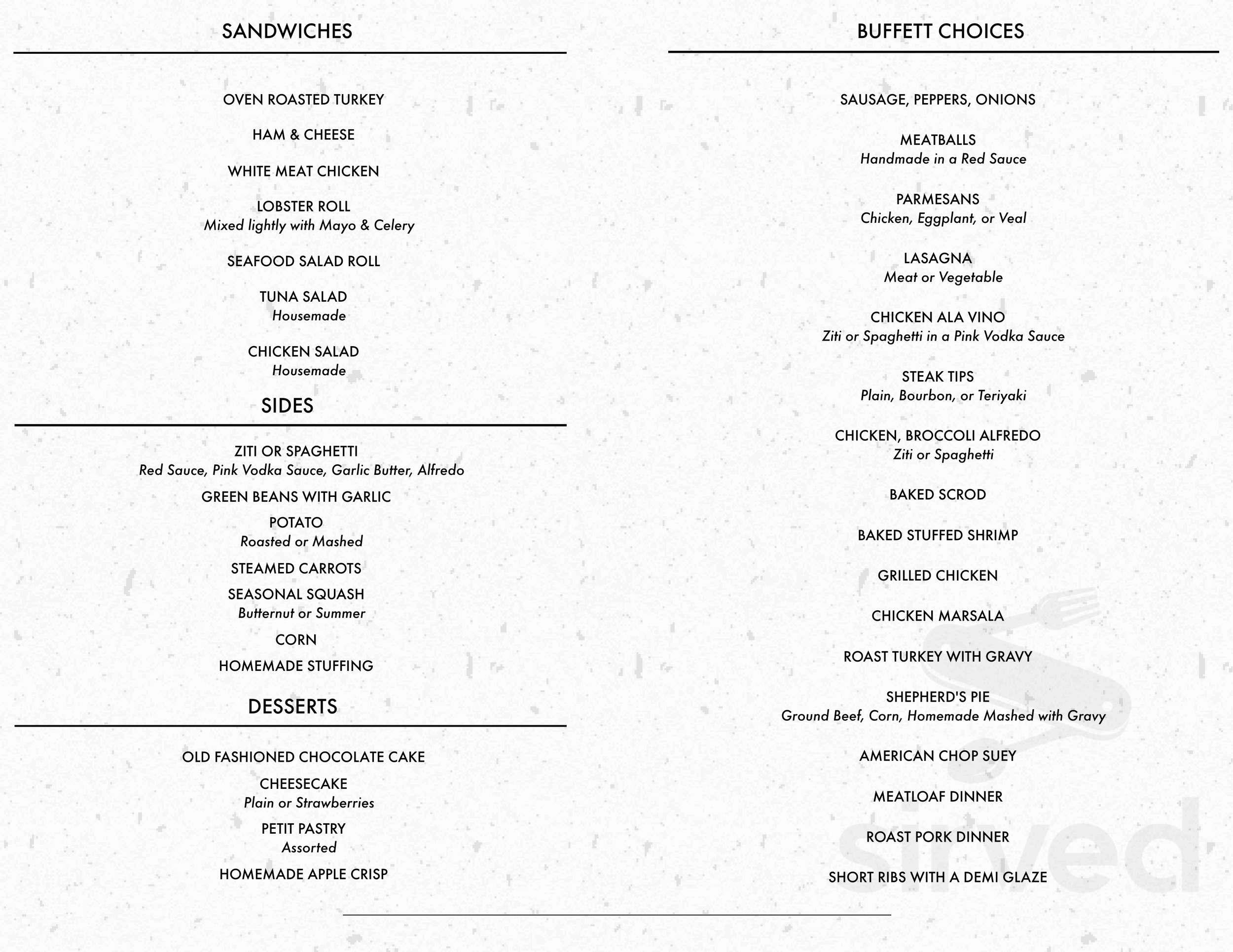 Vino's Family Cafe menu in Rehoboth, Massachusetts, USA