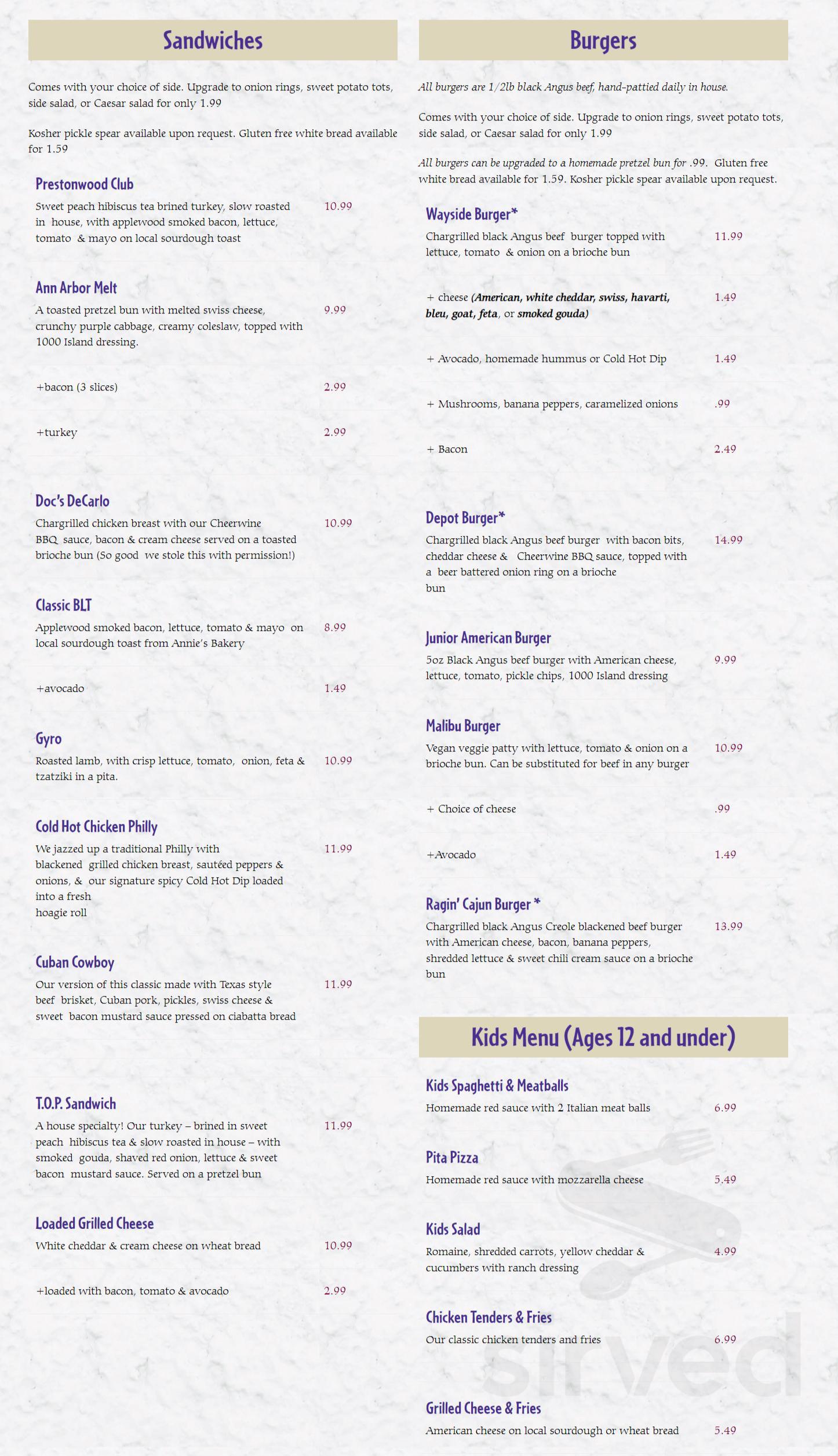 Village Wayside Bar & Grille menu in Asheville, North Carolina, USA
