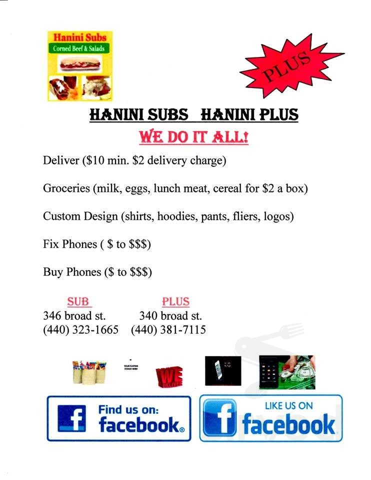 Hanini Subs menus in Elyria, Ohio, United States