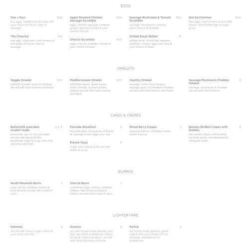 The Nosh Cafe menu in Phoenix, Arizona, USA