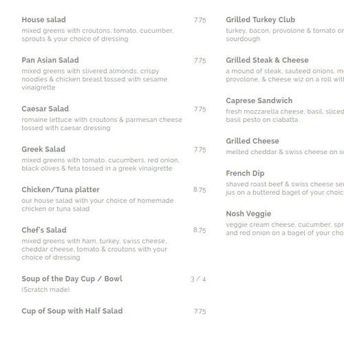 The Nosh Cafe menu in Phoenix, Arizona, USA