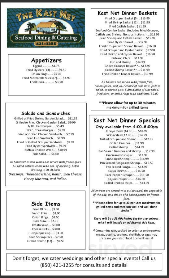 Menu for The Kast Net in Crawfordville, FL | Sirved