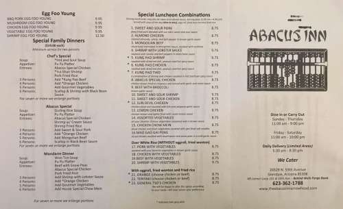 Abacus Inn menu in Glendale, Arizona, USA