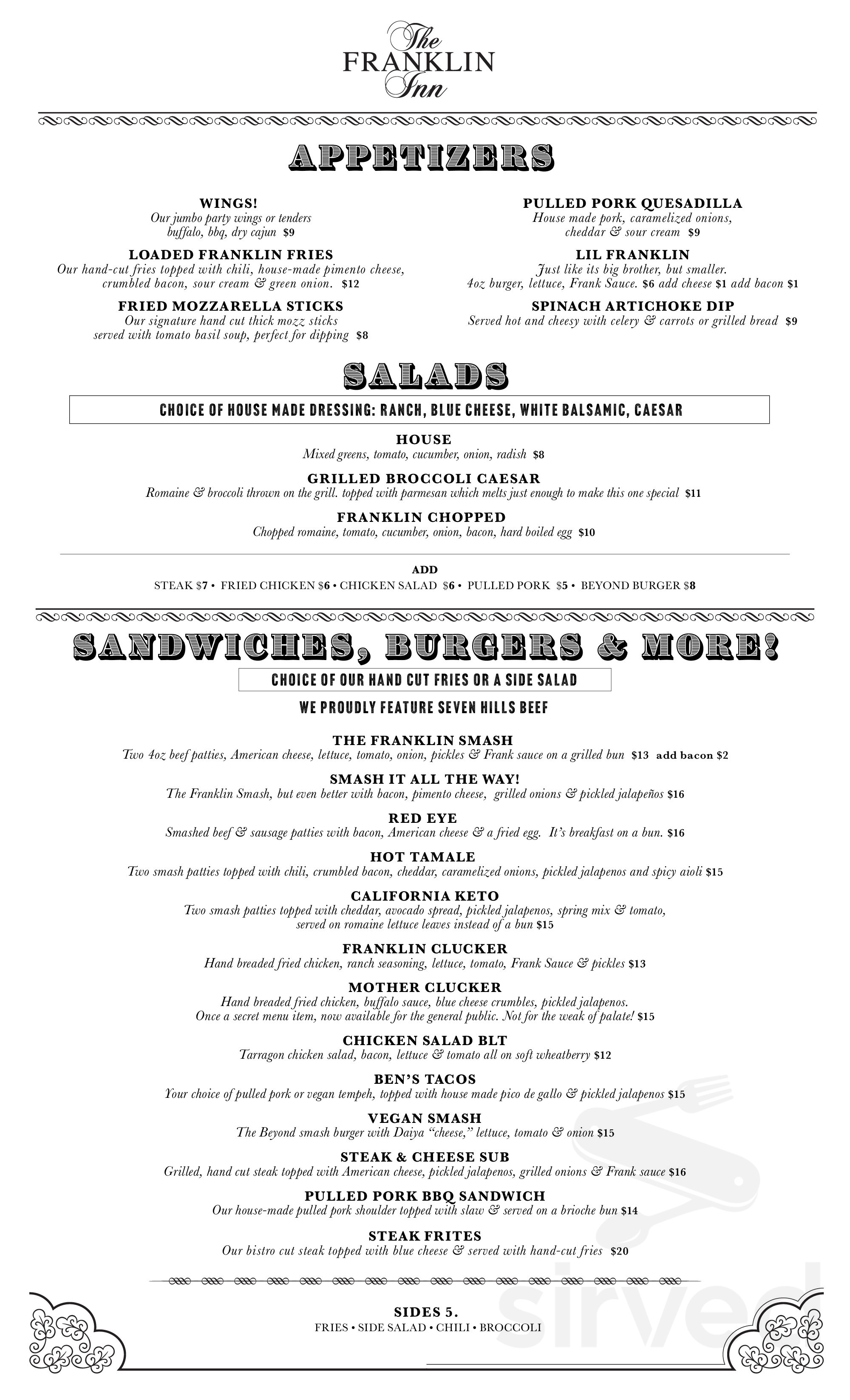 The Franklin Inn menu in Richmond, Virginia, USA