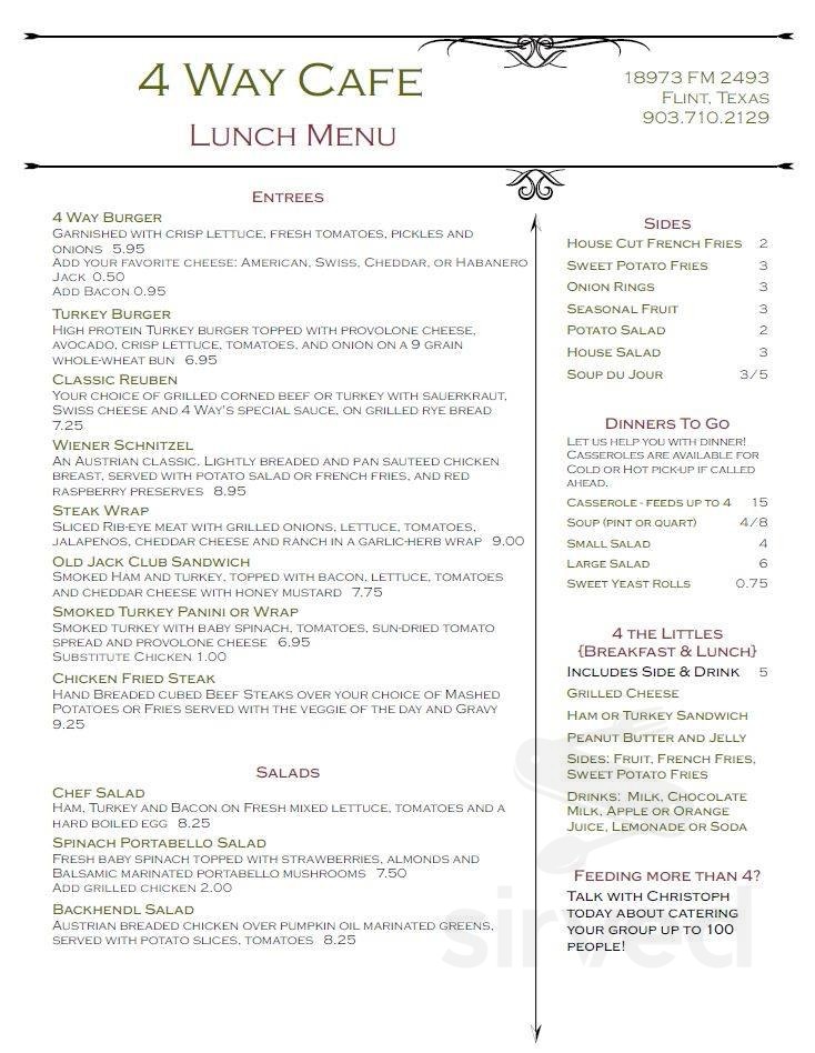 4 Way Cafe menu in Flint, Texas, USA