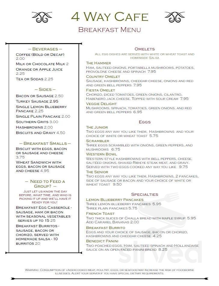 4 Way Cafe menus in Flint, Texas, United States