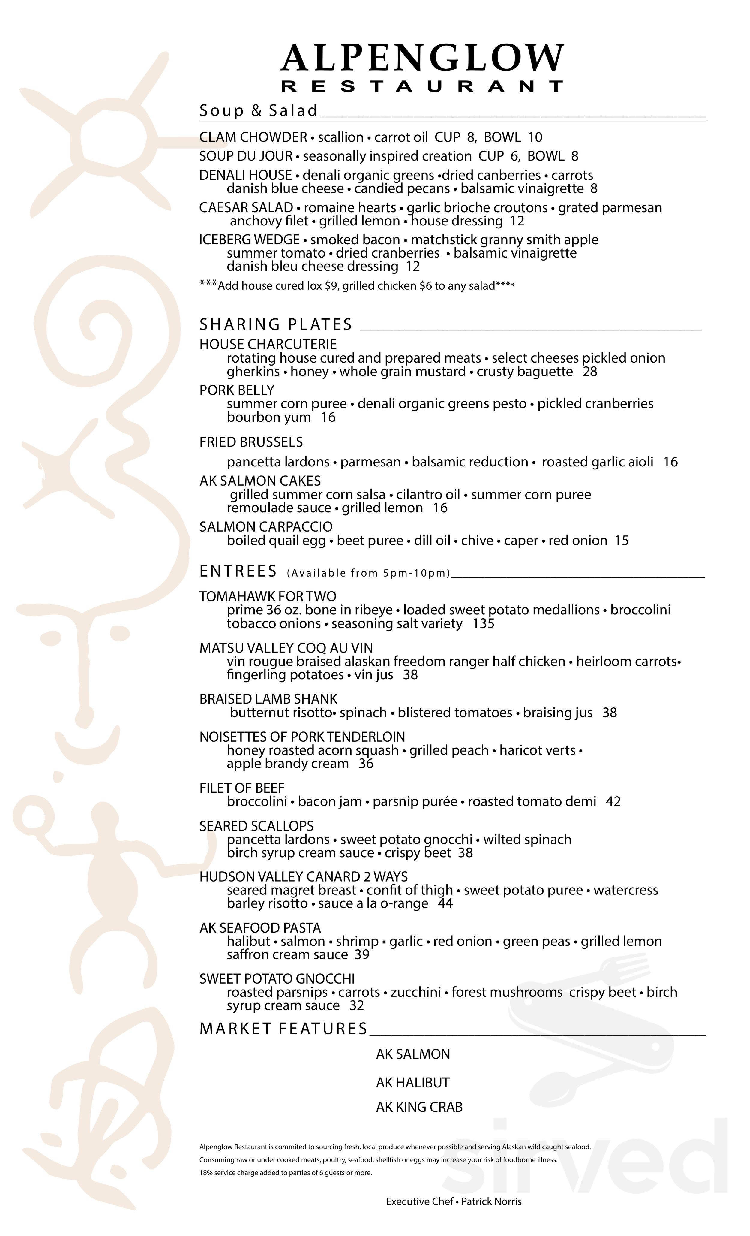 Menu - Denali National Park and Preserve AK's Alpenglow Restaurant | Sirved