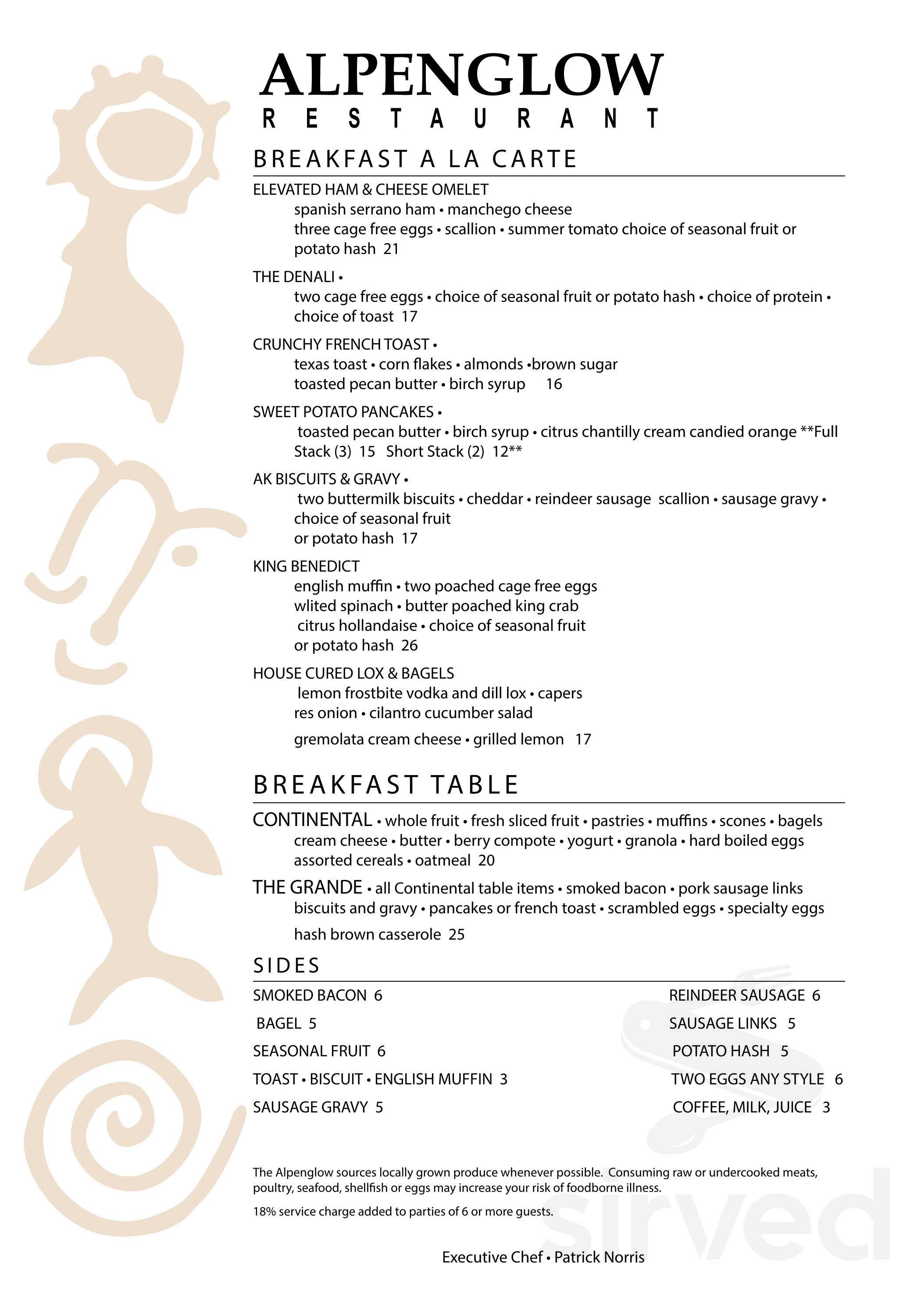 Menu - Denali National Park and Preserve AK's Alpenglow Restaurant | Sirved