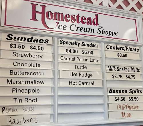 Homestead Ice Cream Shoppe menu in Archbold, Ohio, USA