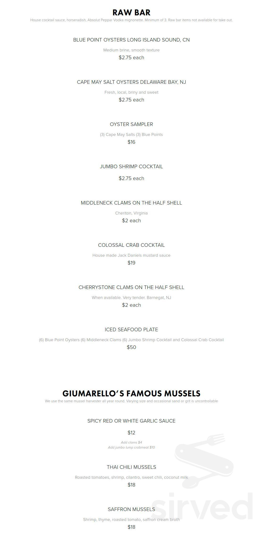 Menu for Giumarello's Restaurant & G Bar in Haddon Township, NJ | Sirved