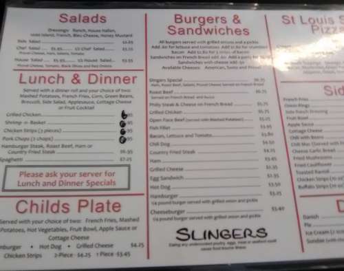 Slingers menu in Fenton, Missouri, USA