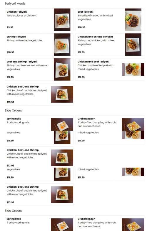 Teriyaki Express menu in Omaha, Nebraska, USA