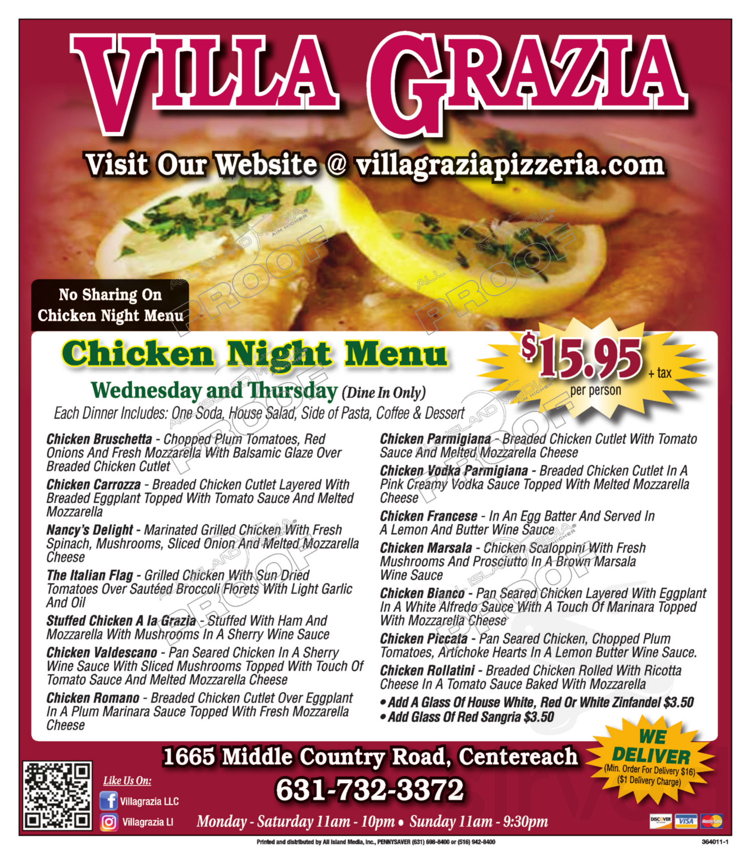 Menu for Villa Grazia in Centereach, New York, United States