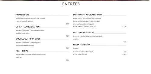 Brickworks American Restaurant menu in Palm Springs, California, USA