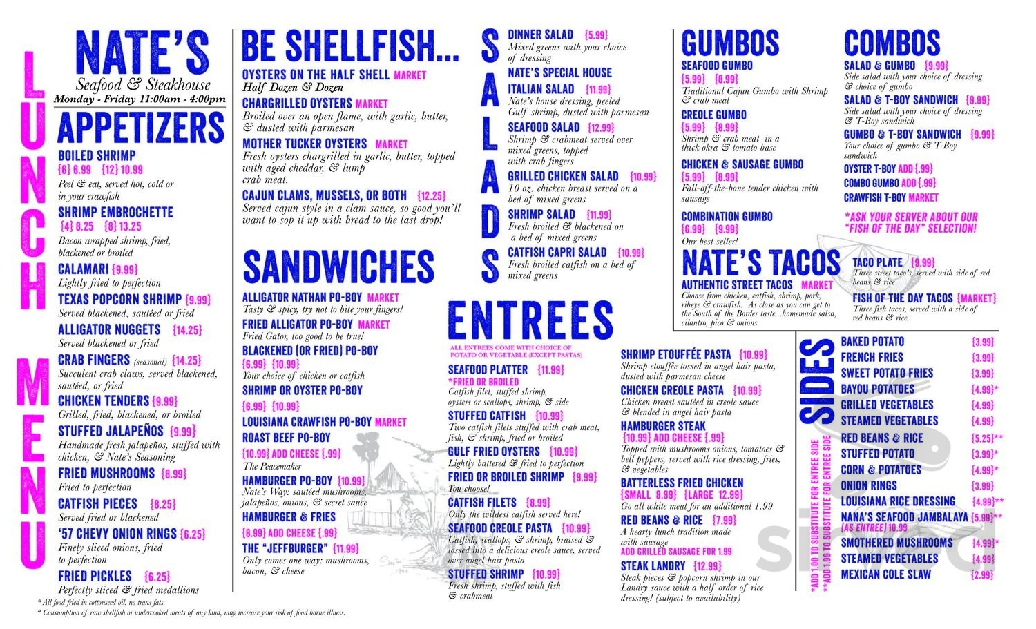 Nate's Seafood & Steakhouse menu in Addison, Texas, USA