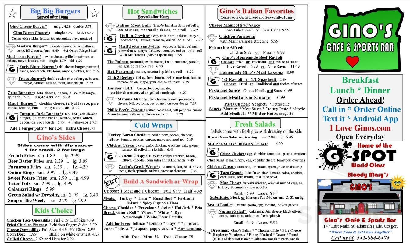 Gino's Cafe & Sports Bar menus in Klamath Falls, Oregon, United States