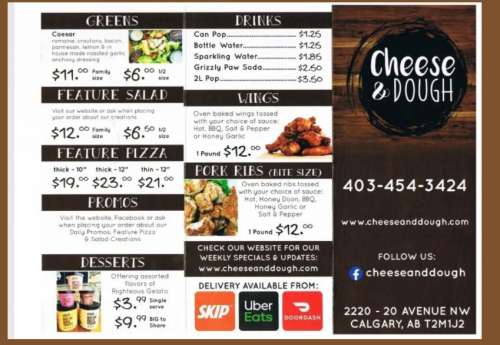 Cheese & Dough menu in Calgary, Alberta, Canada
