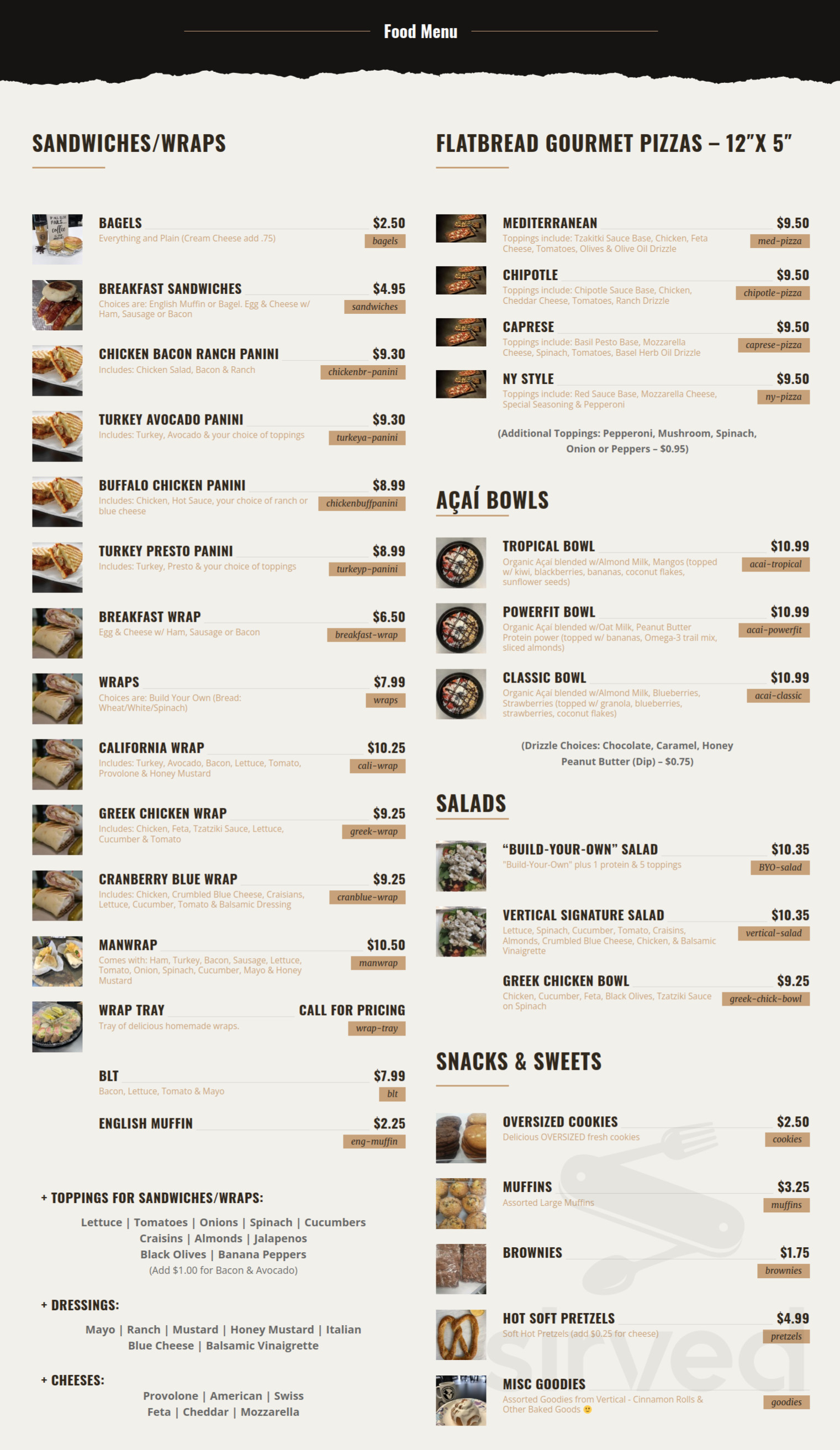Vertical Cafe menu in Warsaw, New York, USA