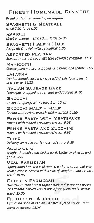 La Eda's Restaurant menu in Monessen, Pennsylvania, USA