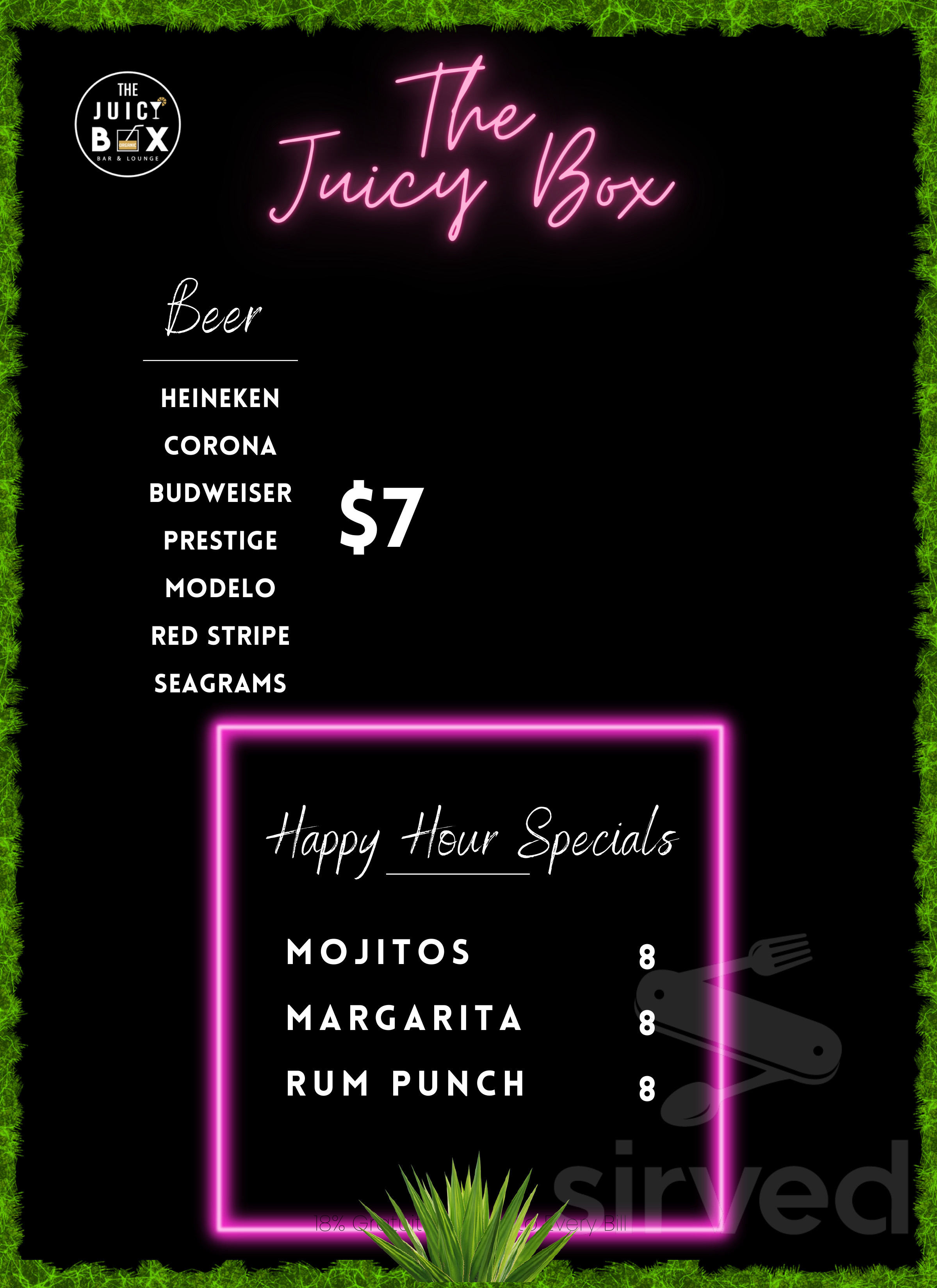 The Juicy Box menu in Brooklyn, New York, USA