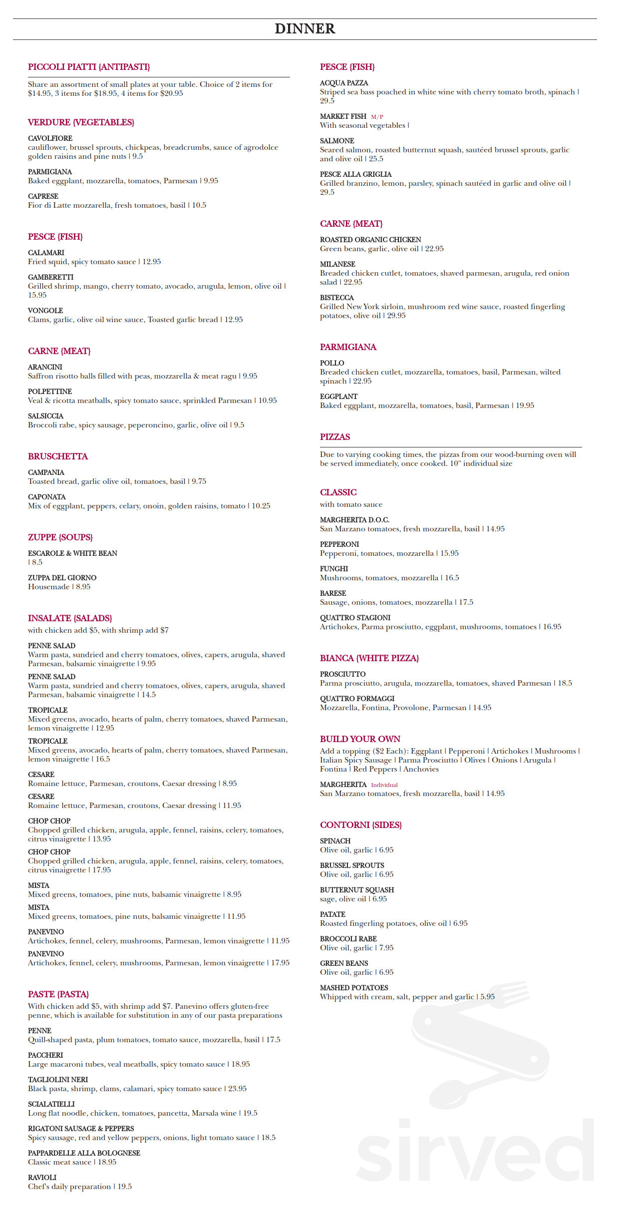 Panevino Ristorante menu in Livingston, New Jersey, USA