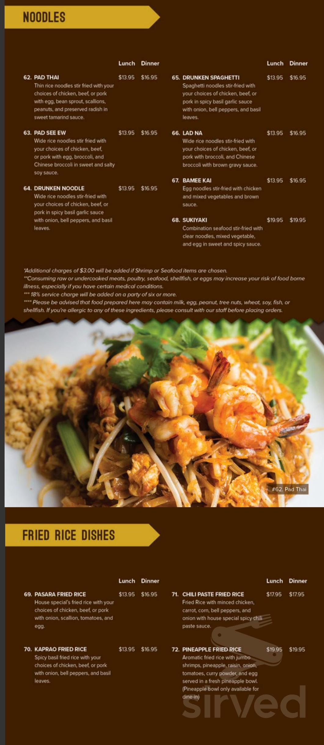 Pasara Thai menus in Alexandria, Virginia, United States